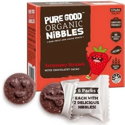 Pure Good Organic Nibbles Scrummy Strawberry W/ Chocolatey Cacao G/F ...